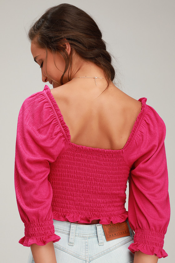 Cute Pink Crop Top Smocked Top Pink Smocked Crop Top