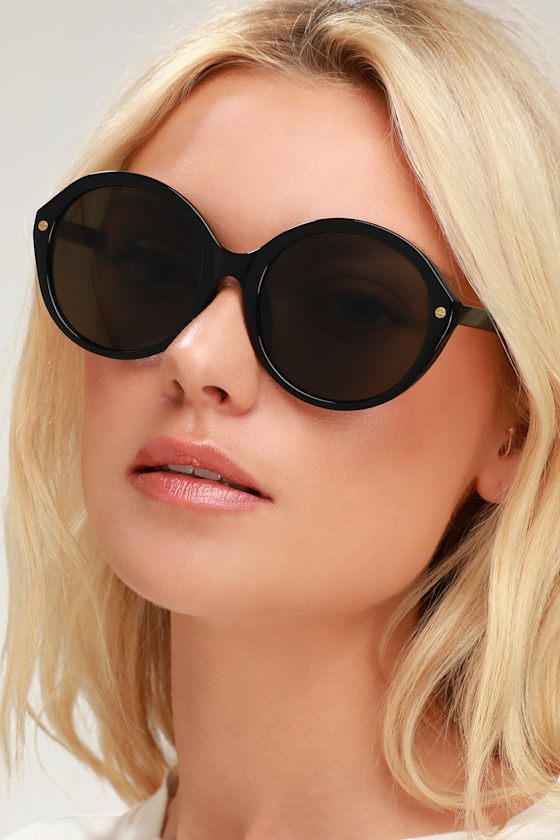 Trendy Black Sunglasses - Round Sunglasses - Oversized Sunglasses - Lulus