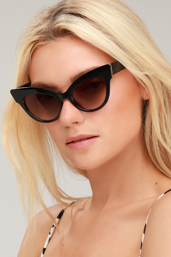 Chic Black Sunglasses Black Cat Eye Sunglasses Black Sunnies Lulus