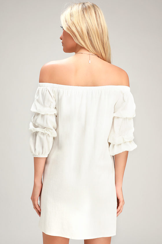 Cute OTS Dress - White Dress - White Off-the-Shoulder Dress