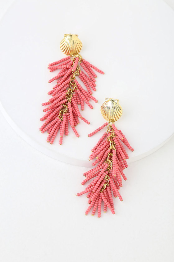 Cool Pink Earrings - Shell Earrings - Pink Beaded Earrings - Lulus