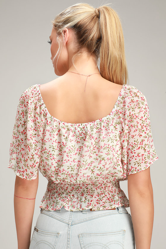 Cute White Floral Print Top Floral Print Crop Top Smocked Top Lulus