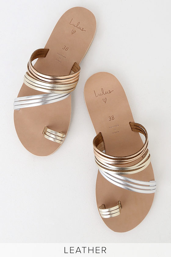 Genuine Leather Sandals - Metallic Leather Sandals - Flat Sandals - Lulus
