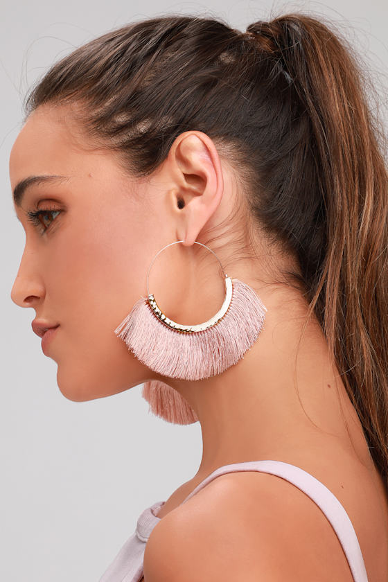 Boho Gold and Blush Earrings - Hoop Earrings - Fringe Earrings - Lulus