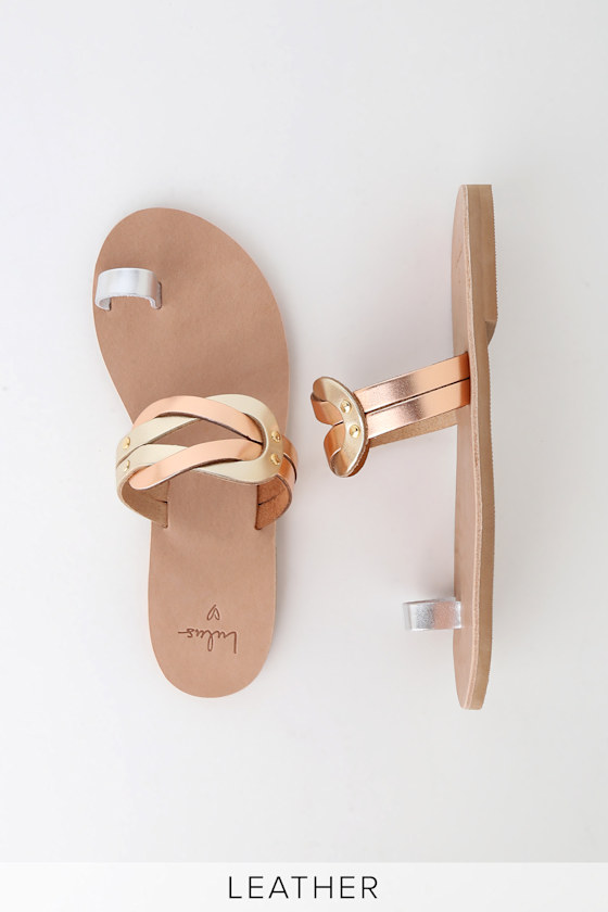 Lulus Skyros - Multi Metallic Sandals - Genuine Leather Slides