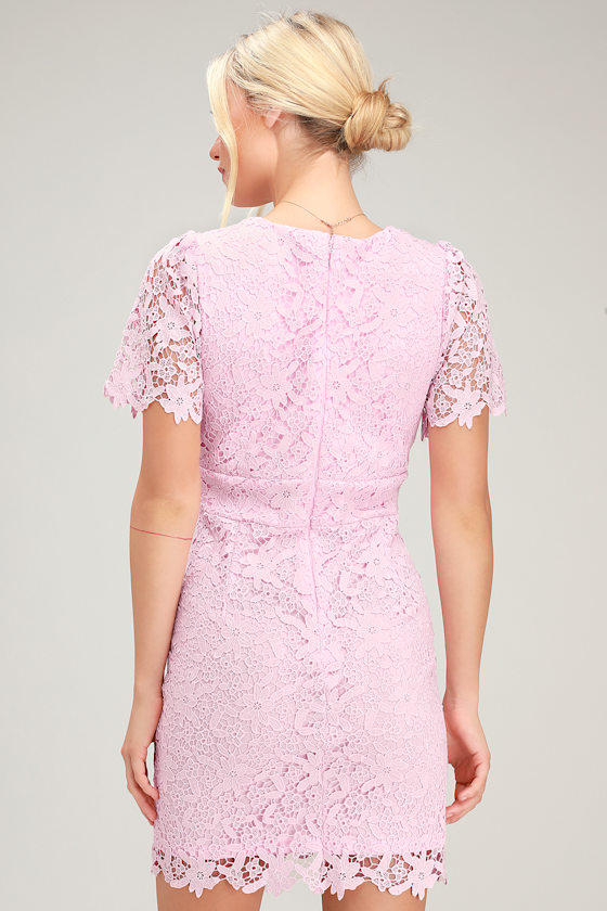 Cute Light Pink Lace Dress - Lace Mini Dress - Short Sleeve Dress - Lulus