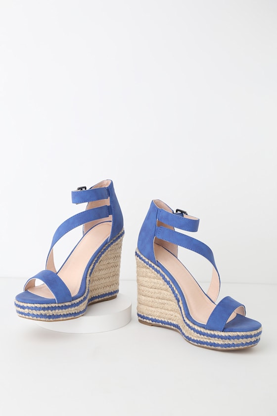 Cute Blue Wedges - Espadrille Wedges - Vegan Wedges - Lulus