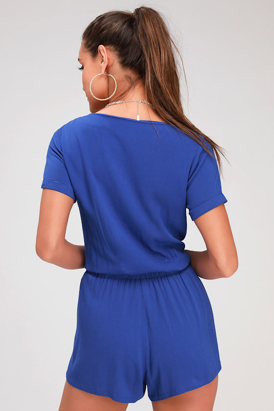 Cute Royal Blue Romper - Woven Rayon Romper - Chic Romper - Lulus