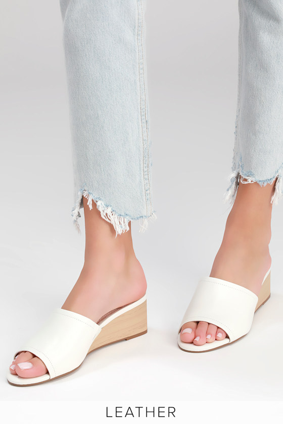 Steven By Steve Madden Lemur - White Leather Wedges - Slides - Lulus