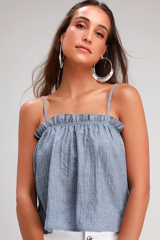 Lovely Blue Top - Sleeveless Crop Top - Breezy Ruffled Top - Lulus