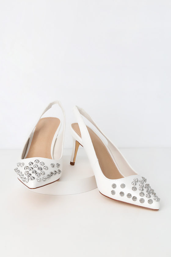 Chic White Heels - Slingback Pumps - Studded Pumps - Vegan Heels - Lulus