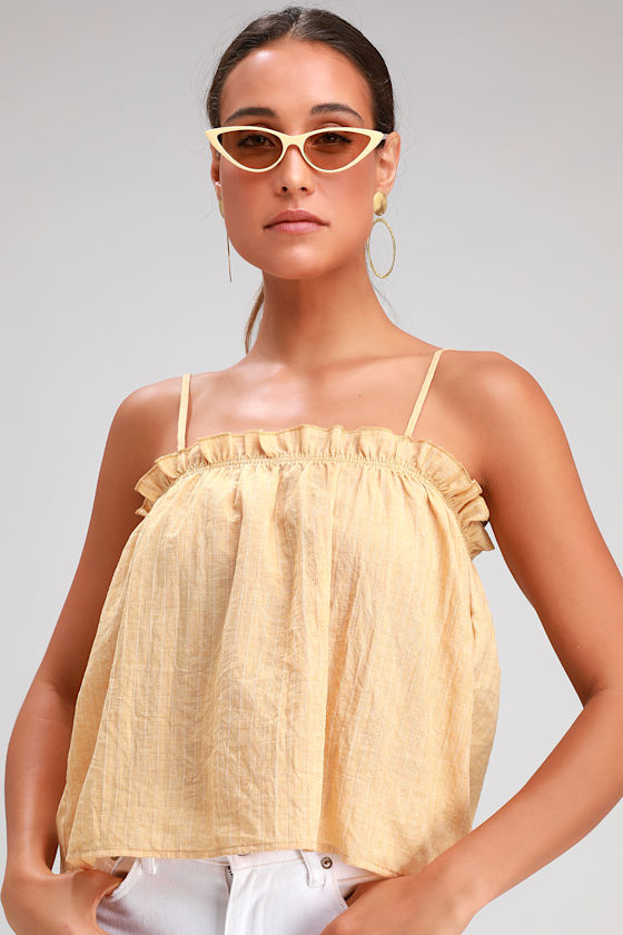Lovely Yellow Top - Sleeveless Crop Top - Breezy Ruffled Top - Lulus