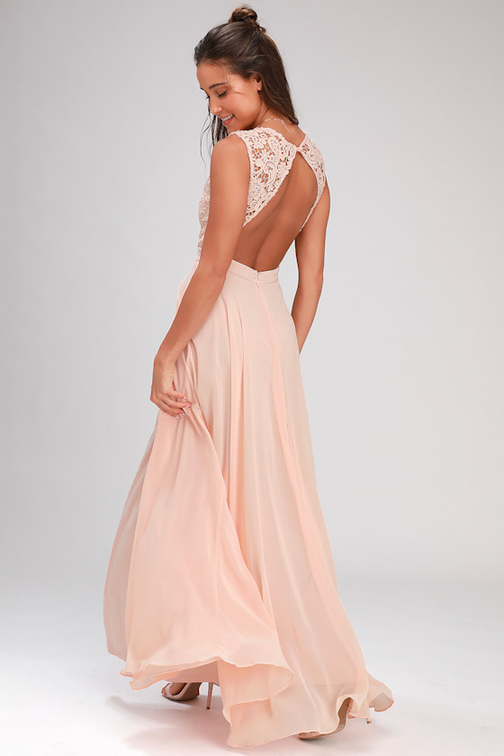 Lovely Blush Pink Dress Lace Maxi Dress Backless Dress Lulus