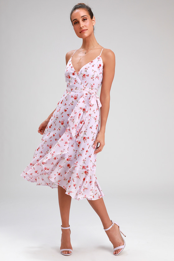 Lovely Lavender Floral Print Dress Wrap Dress Midi Dress Lulus