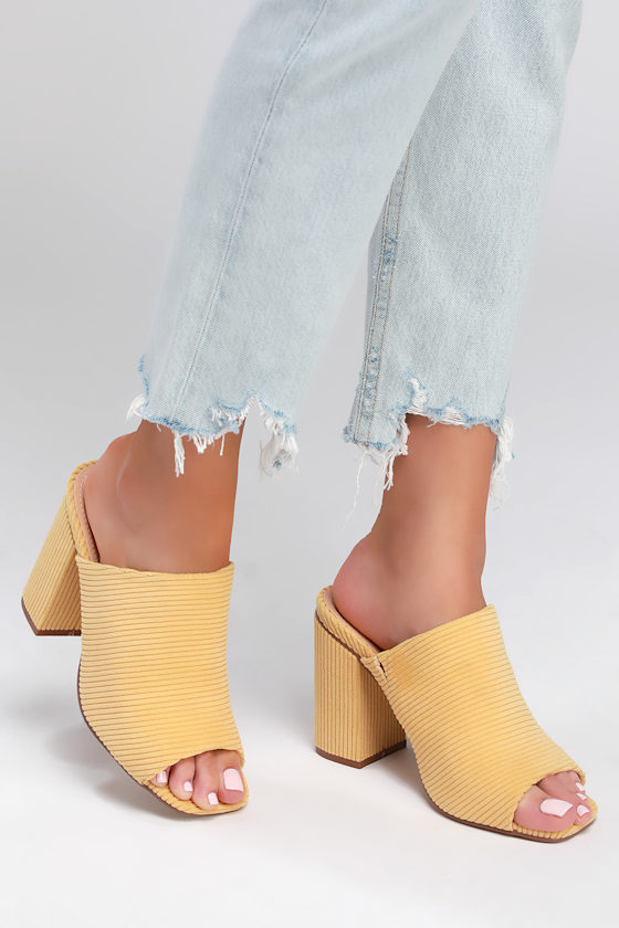 Cute Light Yellow Mules - Corduroy Mules - Peep-Toe Mules - Lulus