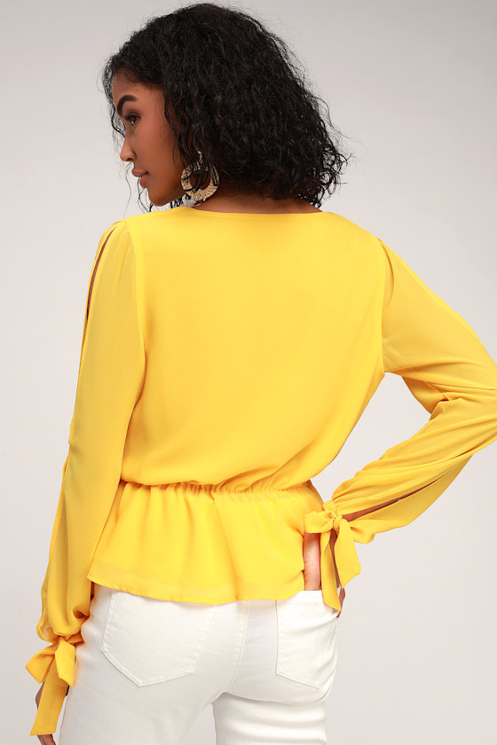 Chic Yellow Top - Wrap Top - Cold Shoulder Top - Long Sleeve Top - Lulus