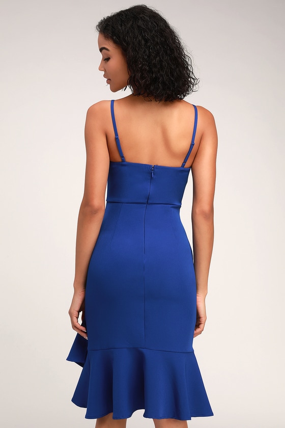 Sexy Cobalt Blue Dress Midi Dress Cobalt Blue Cocktail Dress Lulus