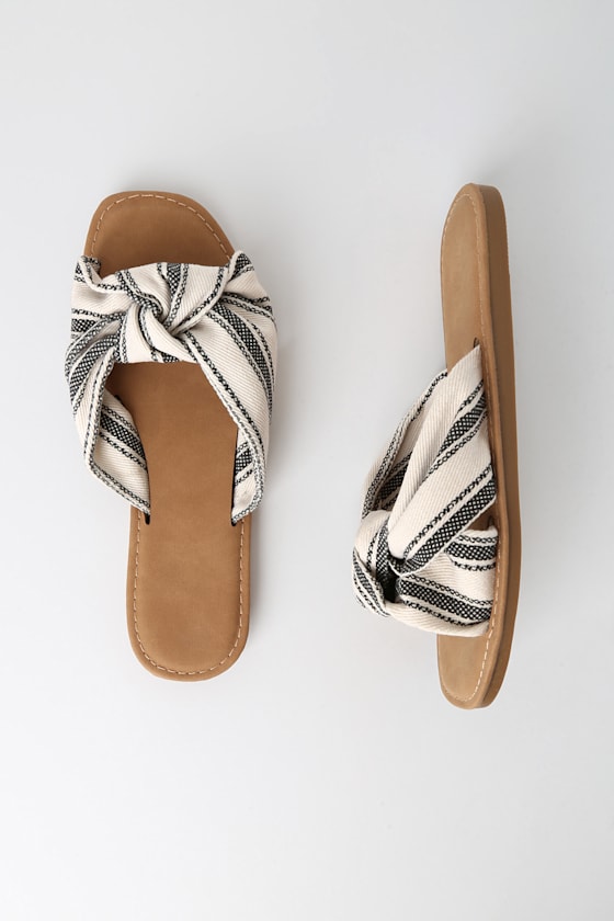 Cute Beige Sandals - Striped Sandals - Knotted Slide Sandals - Lulus