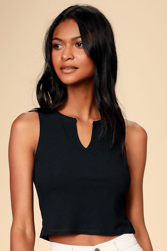 Cute Black Crop Top - Ribbed Tank Top - Sleeveless Crop Top - Lulus