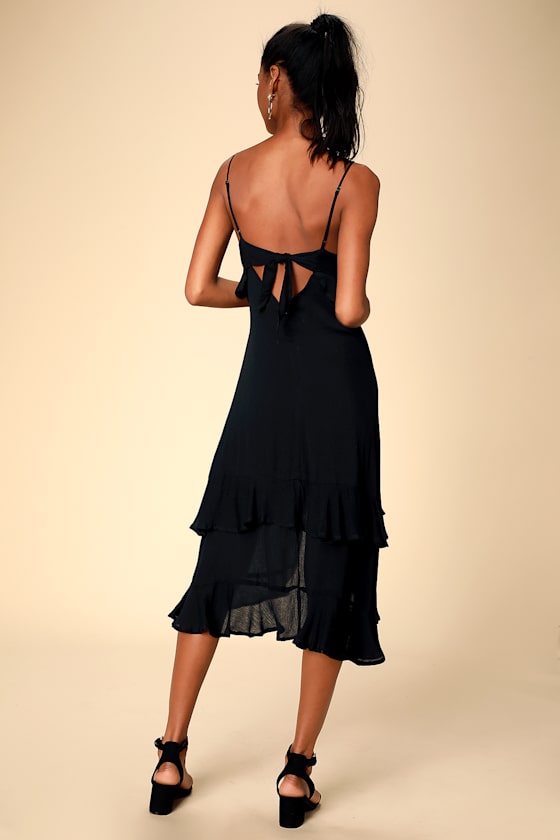 Cute Black Dress - Black Midi Dress - Ruffled Dress - Midi Dress - Lulus