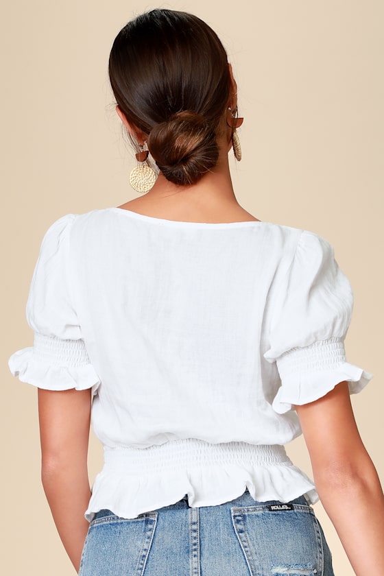 Cute White Top - Short Sleeve Top - Smocked Top - Ruffled Top - Lulus