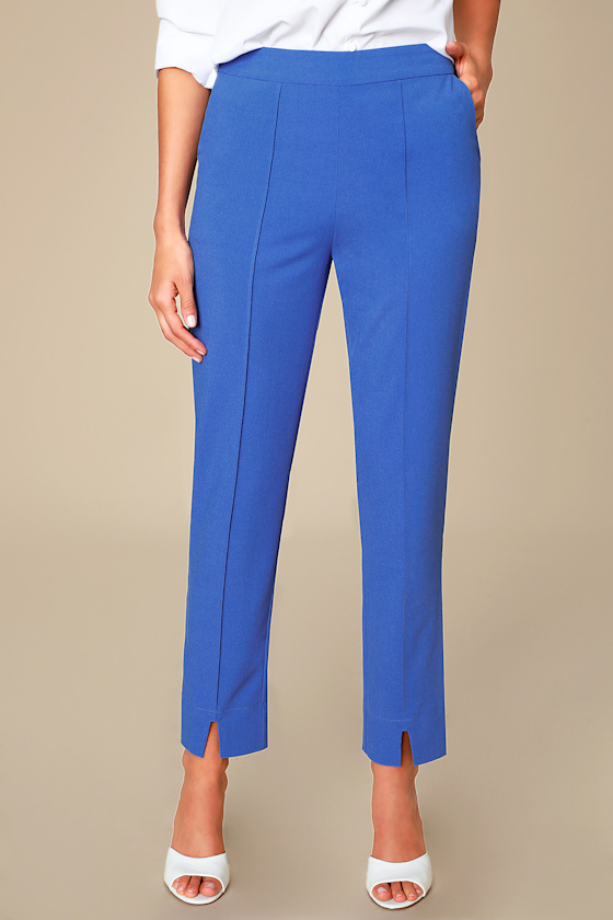 Chic Blue Pants - Blue Trouser Pants - Notched Hem Trousers - Lulus