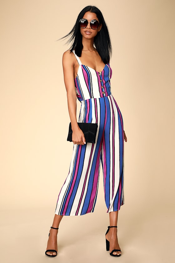 Cute Striped Jumpsuit - Tie-Back Jumpsuit - Culotte Jumpsuit - Lulus