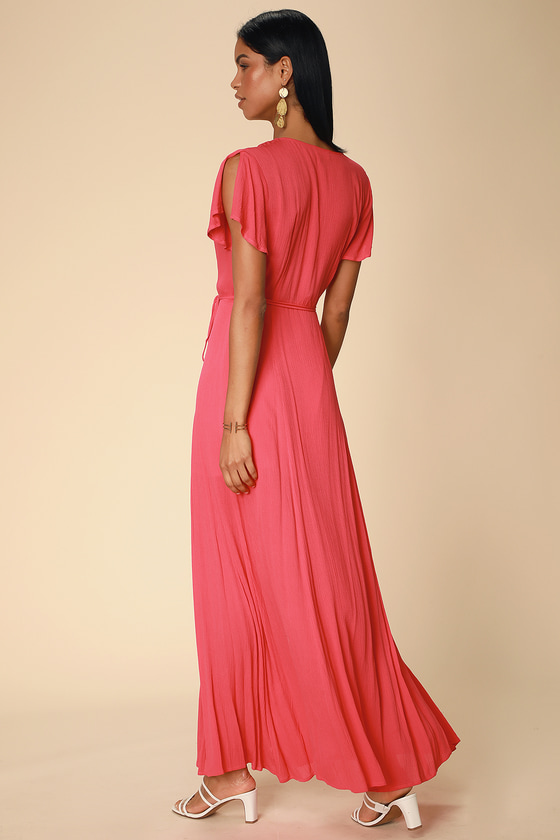 Lovely Coral Red Dress Wrap Dress Maxi Dress Wrap Maxi
