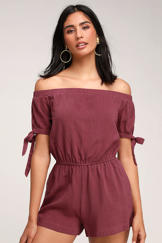 Cute Burgundy Romper - Off-the-Shoulder Romper - OTS Romper - Lulus