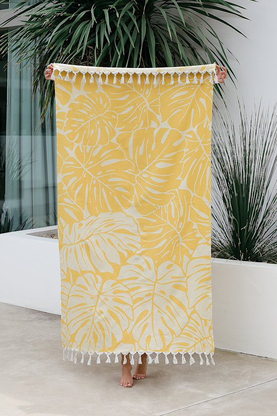 Slowtide Tarovine - Turkish Towel - Yellow Leaf Print Towel - Lulus