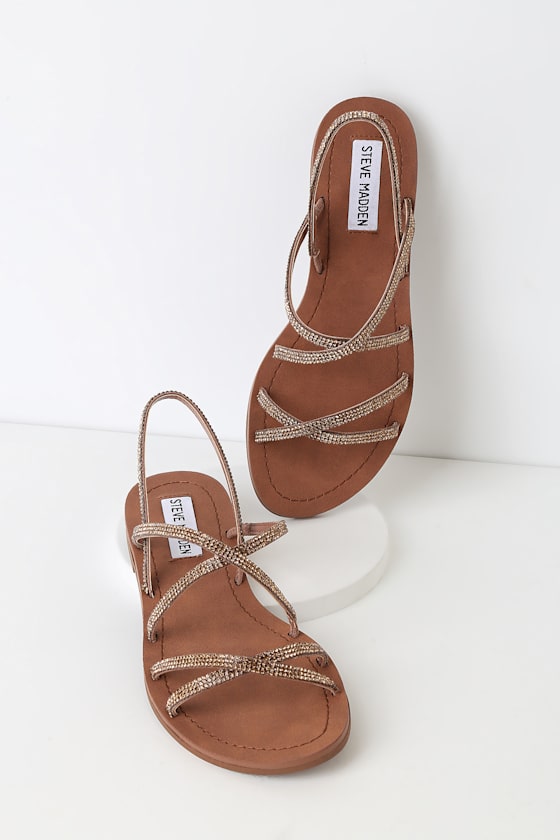 Steve Madden Rita - Rhinestone Sandals - Bronze Strappy Sandals - Lulus