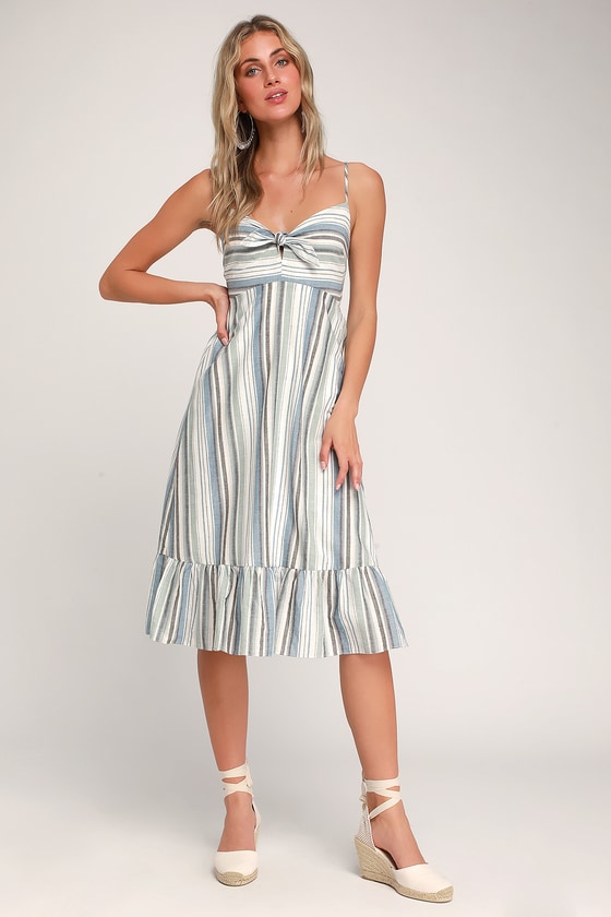 Cute Blue Striped Dress Tie Front Midi Dress Striped Dress Lulus
