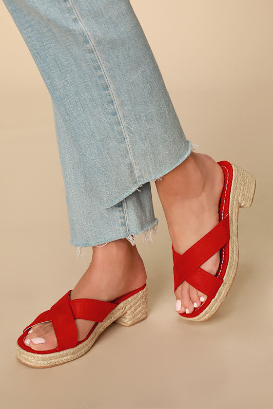 Cute Red Sandals - Espadrille Sandals - Peep-Toe Sandals
