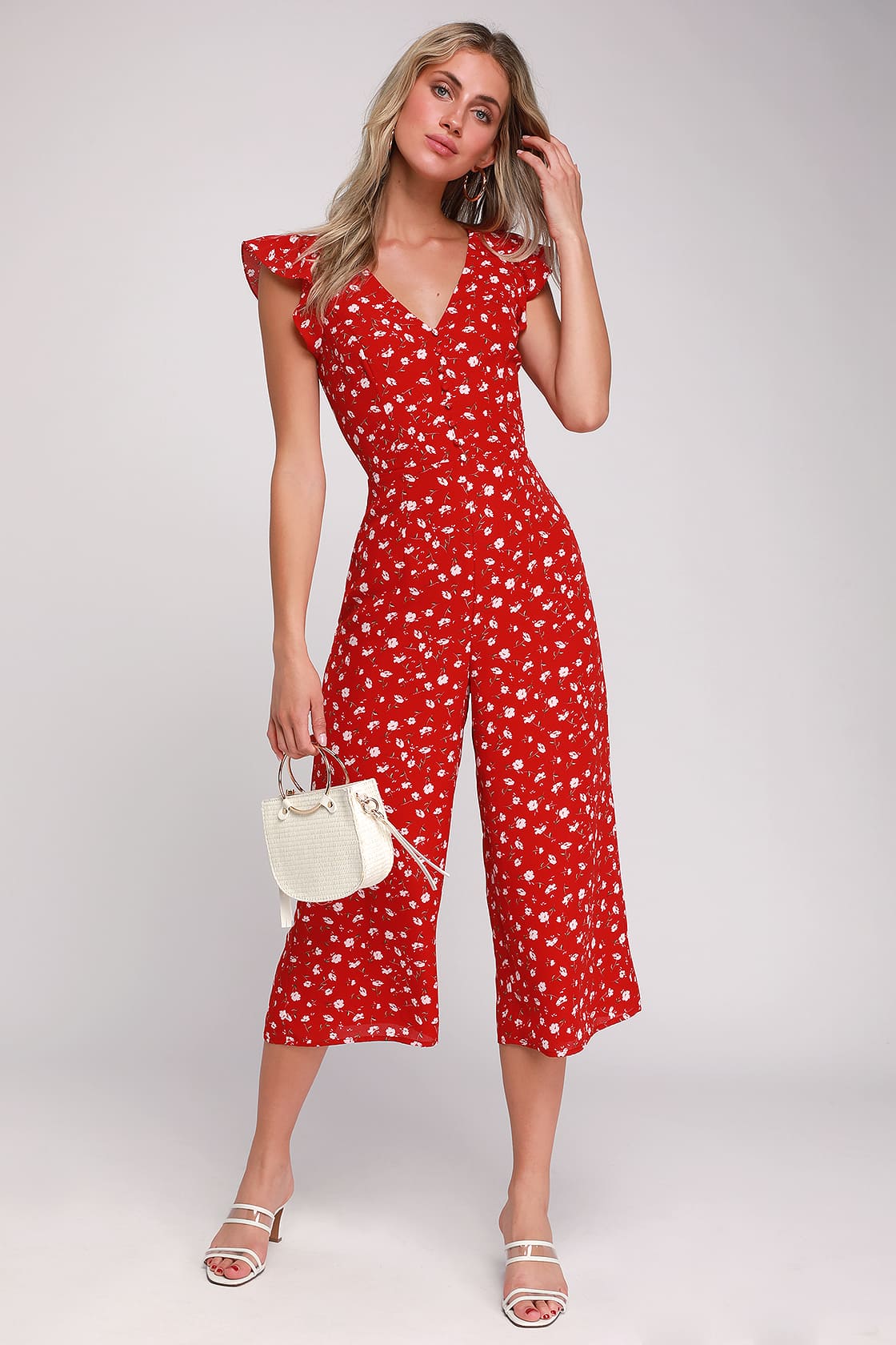 Cute Red Jumpsuit - Floral Jumpsuit - Floral Culotte Jumpsuit - Lulus