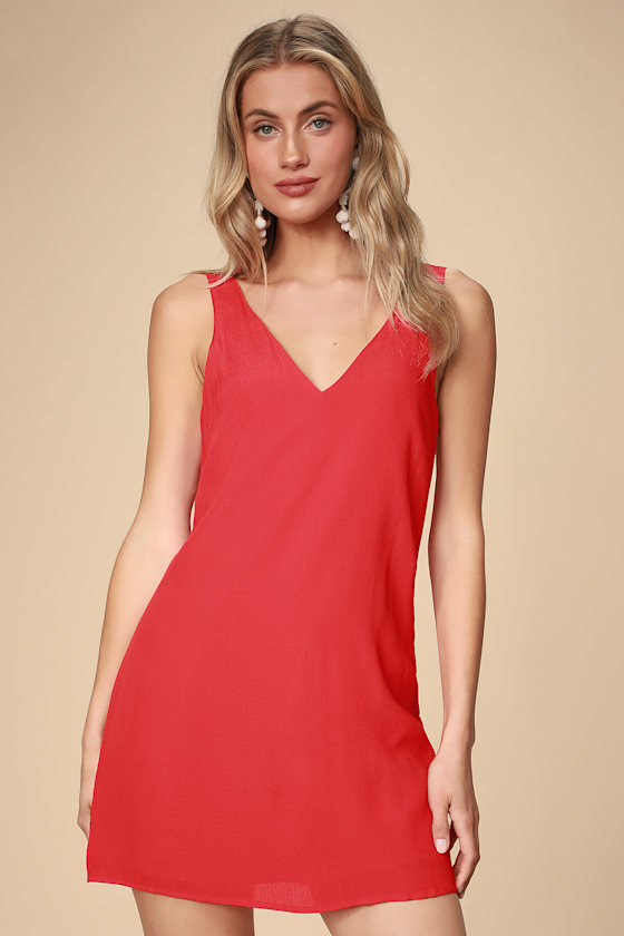 Chic Red Dress - Sleeveless Dress - Sheath Dress - V-Neck Dress - Lulus