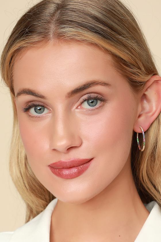 Cute Gold Hoops - Rainbow Hoop Earrings - CZ Rhinestone Hoops - Lulus