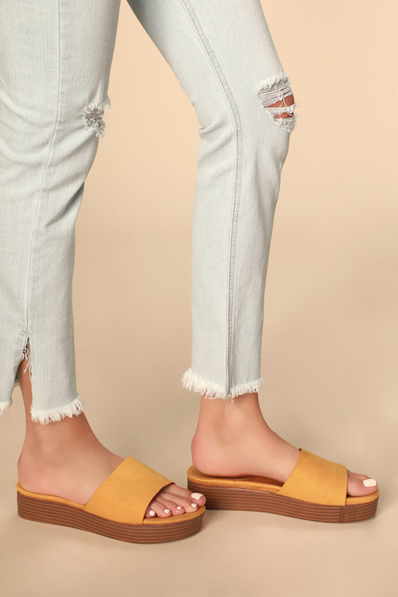 Chic Mustard Yellow Slides - Platform Slide Sandals - Slides - Lulus