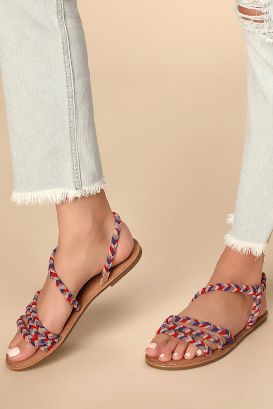 Cute Flat Sandals - Blush Multi Sandals - Braided Fabric Sandals - Lulus