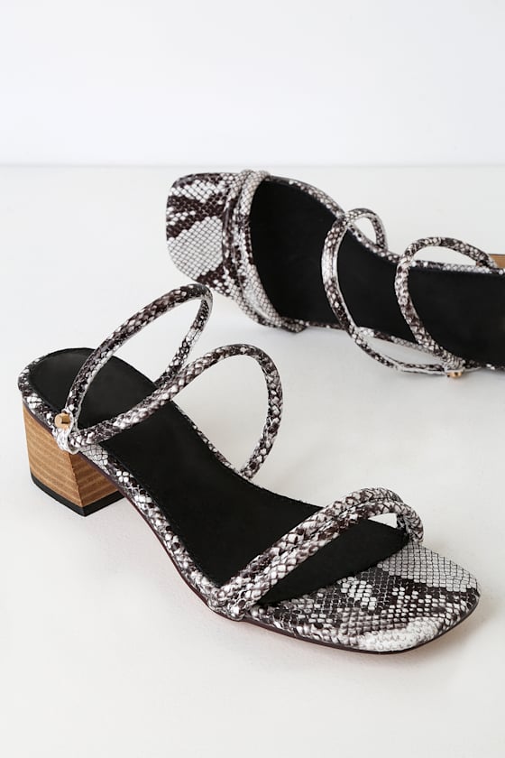 Chic Snake Print Slides - Mid-Low Heels - Square Toe Sandals - Lulus