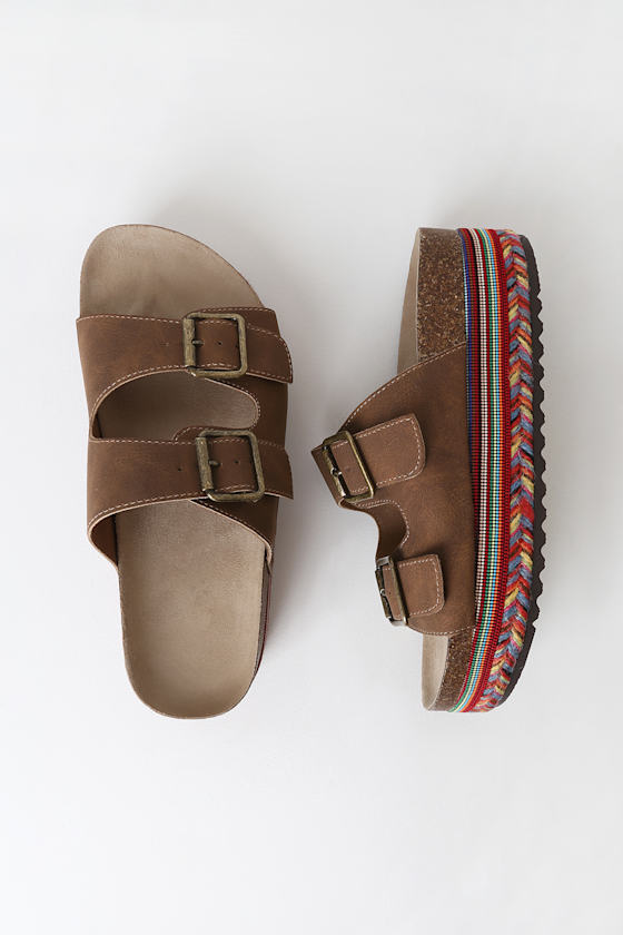 Chic Brown Slide Sandals - Multicolored Platform Slides - Lulus