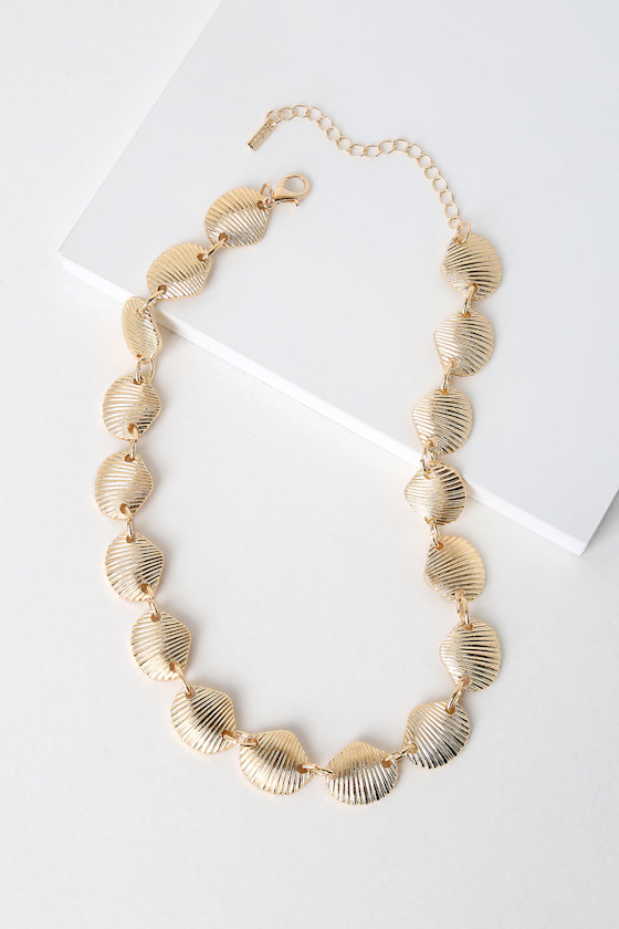 Cute Gold Necklace - Shell Necklace - Engraved Necklace - Lulus