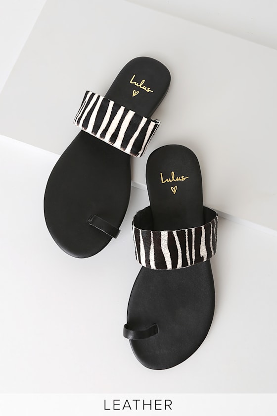 Cute Zebra Sandals - Toe-Loop Sandals - Flat Sandals - Lulus