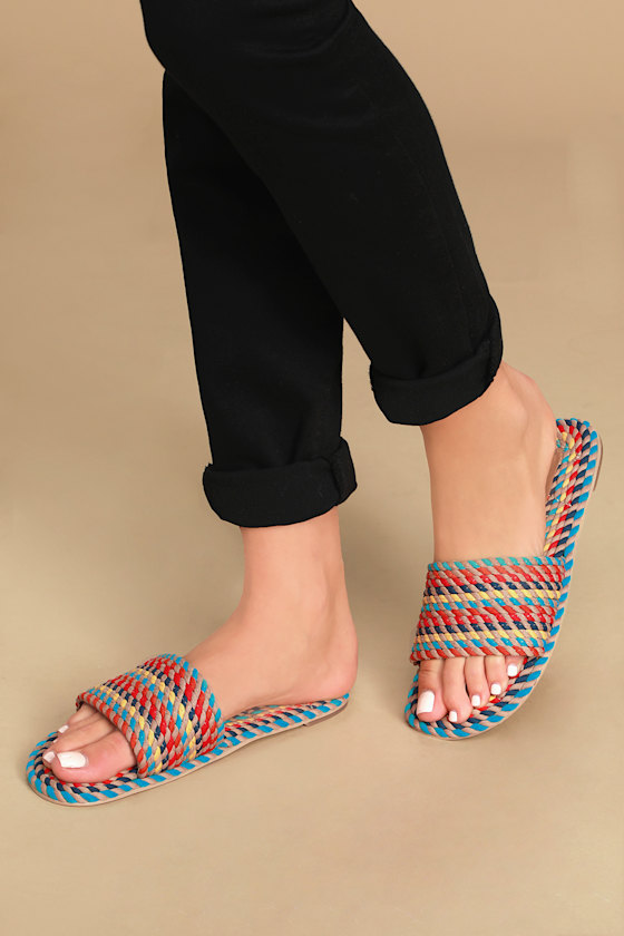 Salt + Umber Sunny - Rainbow Multi Sandals - Slide Sandals - Lulus