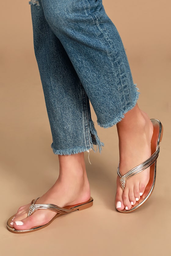 Cute Metallic Sandals - Thong Sandals - Gold Flip Flops