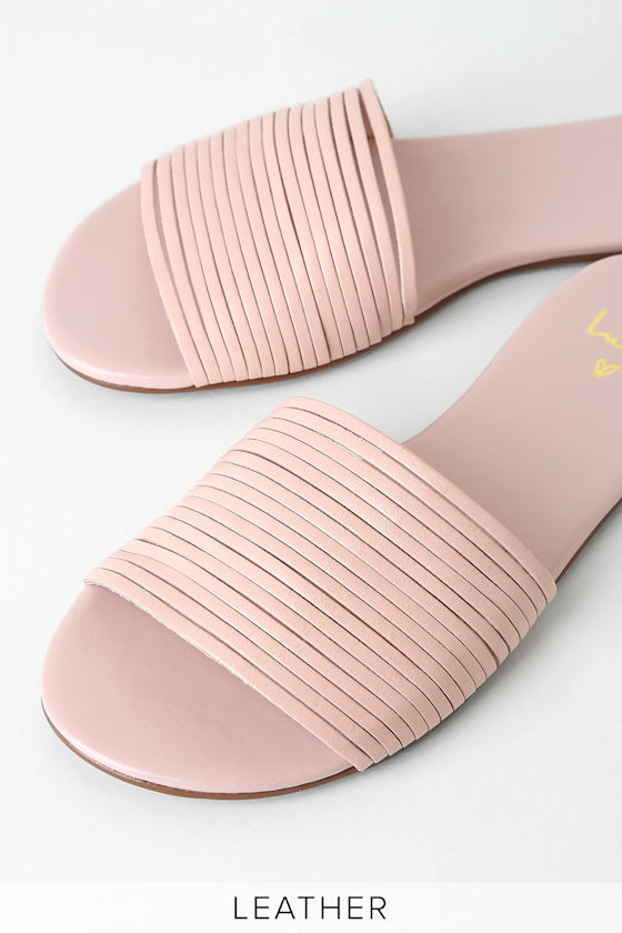 Cute Leather Slides - Blush Slide Sandals - Pink Strappy Slides - Lulus