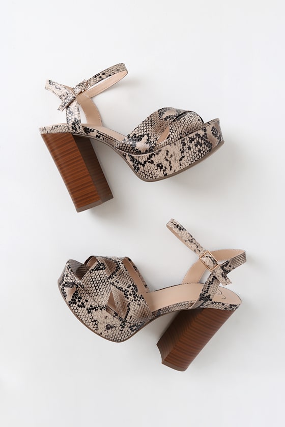 Sleek Natural Python Heels - Platform Heels - Vegan Leather Heels - Lulus