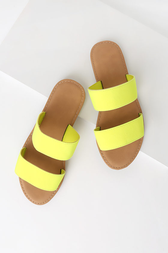 Cute Neon Sandals - Yellow Slides - Sandals - Slide Sandals - Lulus