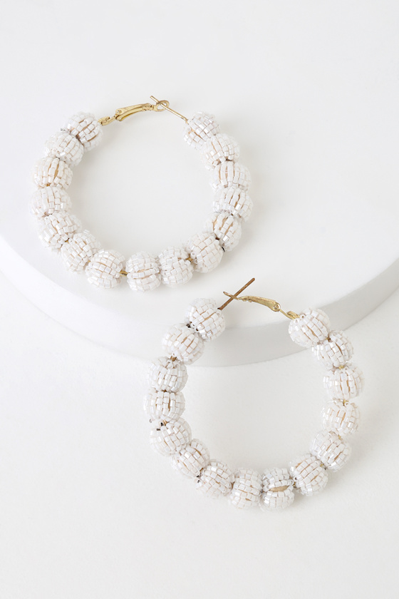 Lovely White Beaded Earrings - Hoop Earrings - White Earrings - Lulus