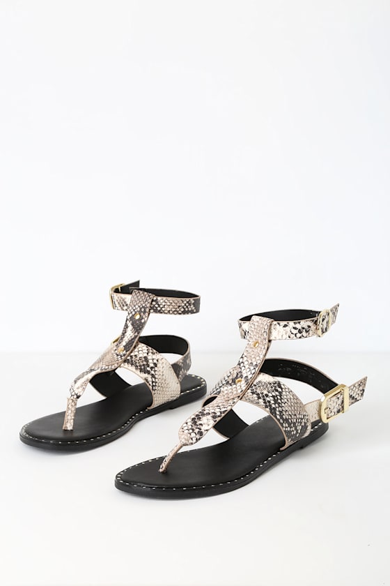 Chic Snake Print Sandals - Thong Sandals - Vegan Flat Sandals - Lulus