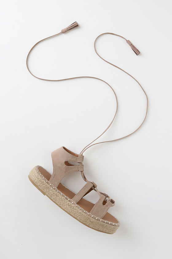 Cute Taupe Lace-Up Sandals - Espadrille Sandals - Suede Sandals - Lulus